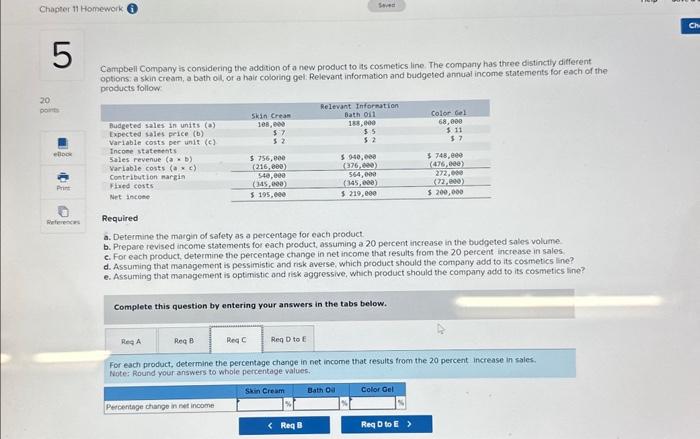 Solved Chapter 11 Homework i 5 20 points eBook Print | Chegg.com