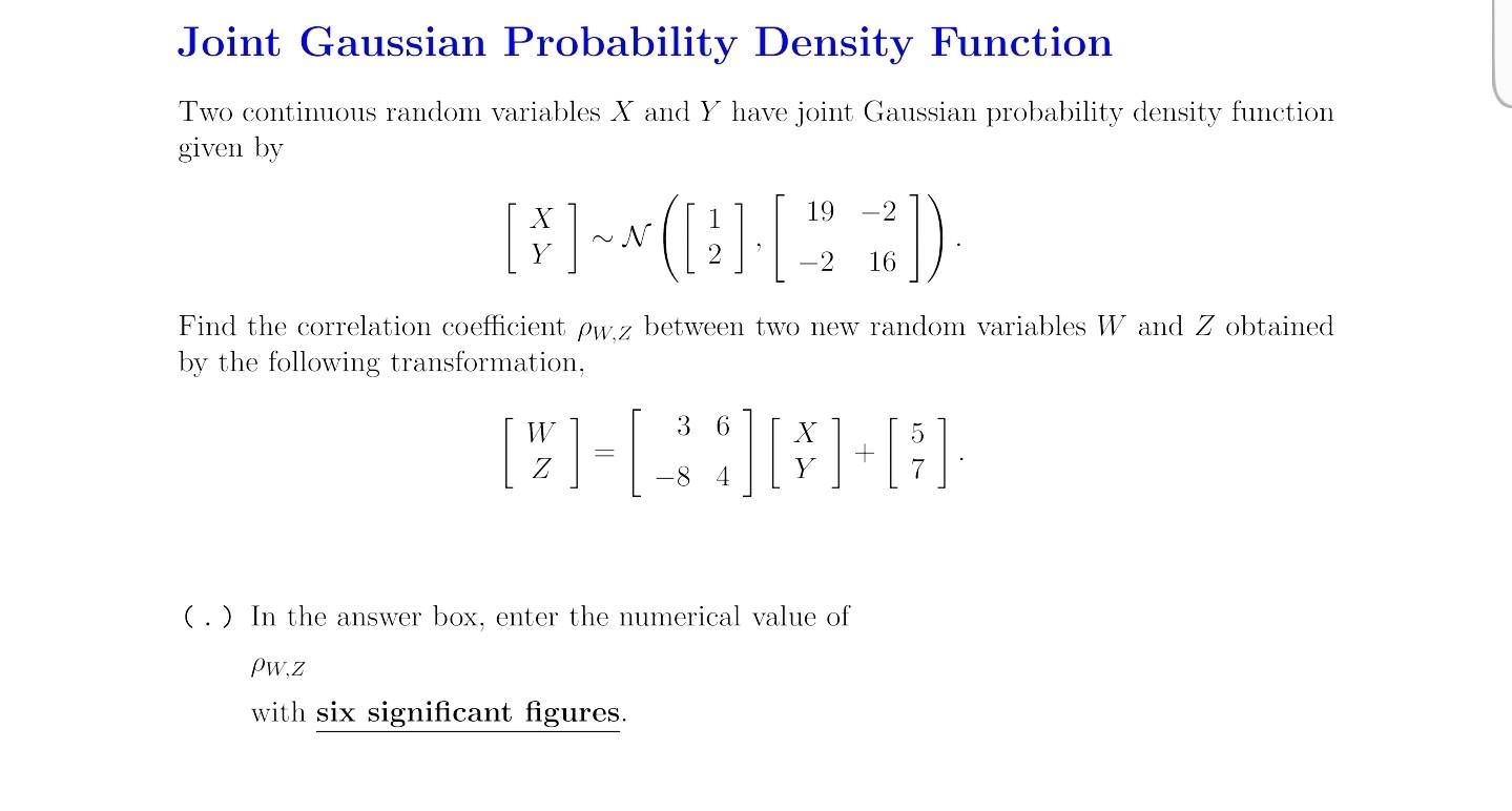 Solved Joint Gaussian Probability Density Function Two | Chegg.com