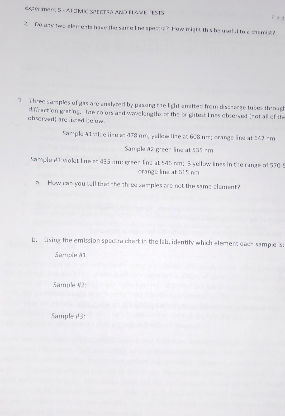 Solved Experiment 5- ATOMIC SPECTRA AND FLAME TESTS Do any | Chegg.com