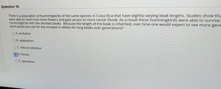 Solved Question 16 There is a population of hummingbirds of | Chegg.com