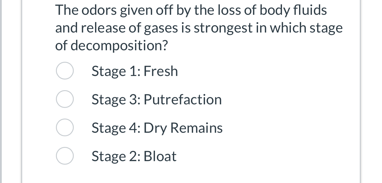 Solved The odors given off by the loss of body fluids and | Chegg.com