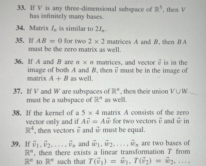 Solved 33. If V is any three-dimensional subspace of R5, | Chegg.com