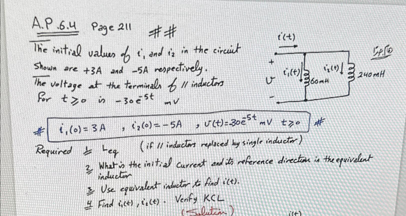 Solved A.P. 6.4 ﻿Page 211 ﻿##The initial values of i1 ﻿and | Chegg.com