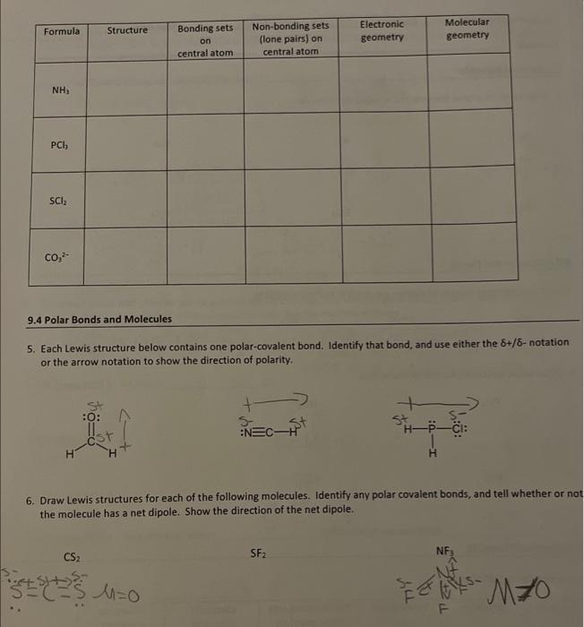 Solved 4. Complete the table below.5. Each Lewis structure | Chegg.com