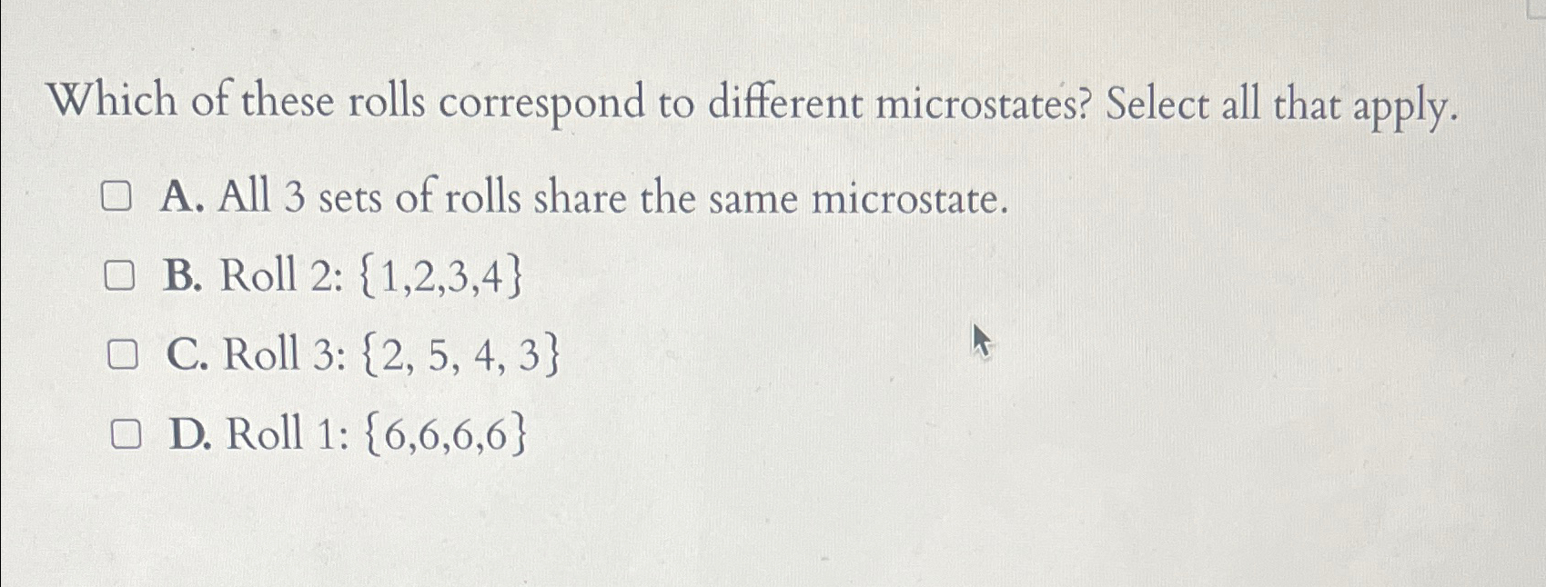 Which of these rolls correspond to different | Chegg.com