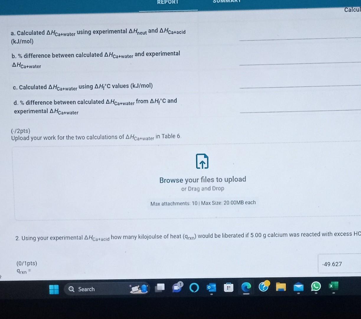 1. Complete the following table using your average | Chegg.com