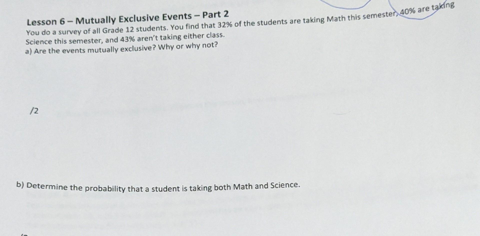 Solved Lesson 6 - Mutually Exclusive Events - Part 2 You do | Chegg.com