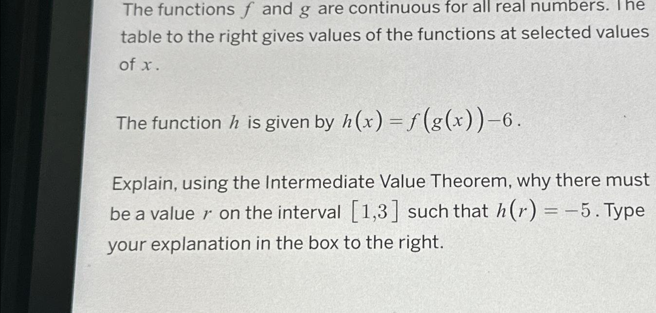 Solved The functions f ﻿and g ﻿are continuous for all real | Chegg.com
