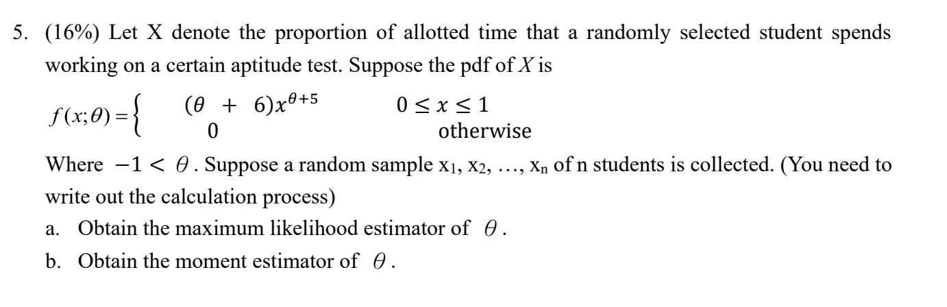 Solved (16%) ﻿Let x ﻿denote the proportion of allotted time | Chegg.com