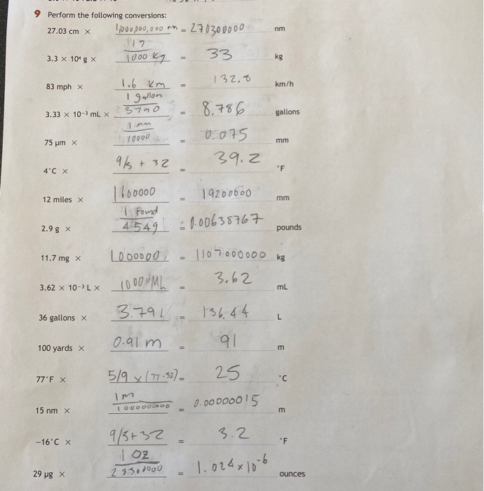 Solved 9 Perform the following conversions: 27.03 cm x | Chegg.com