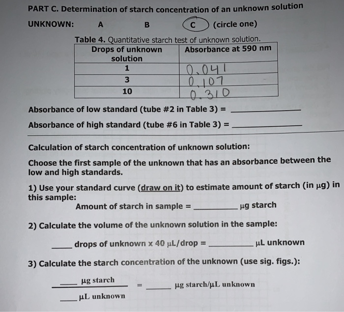 PART C. Determination of starch concentration of an | Chegg.com