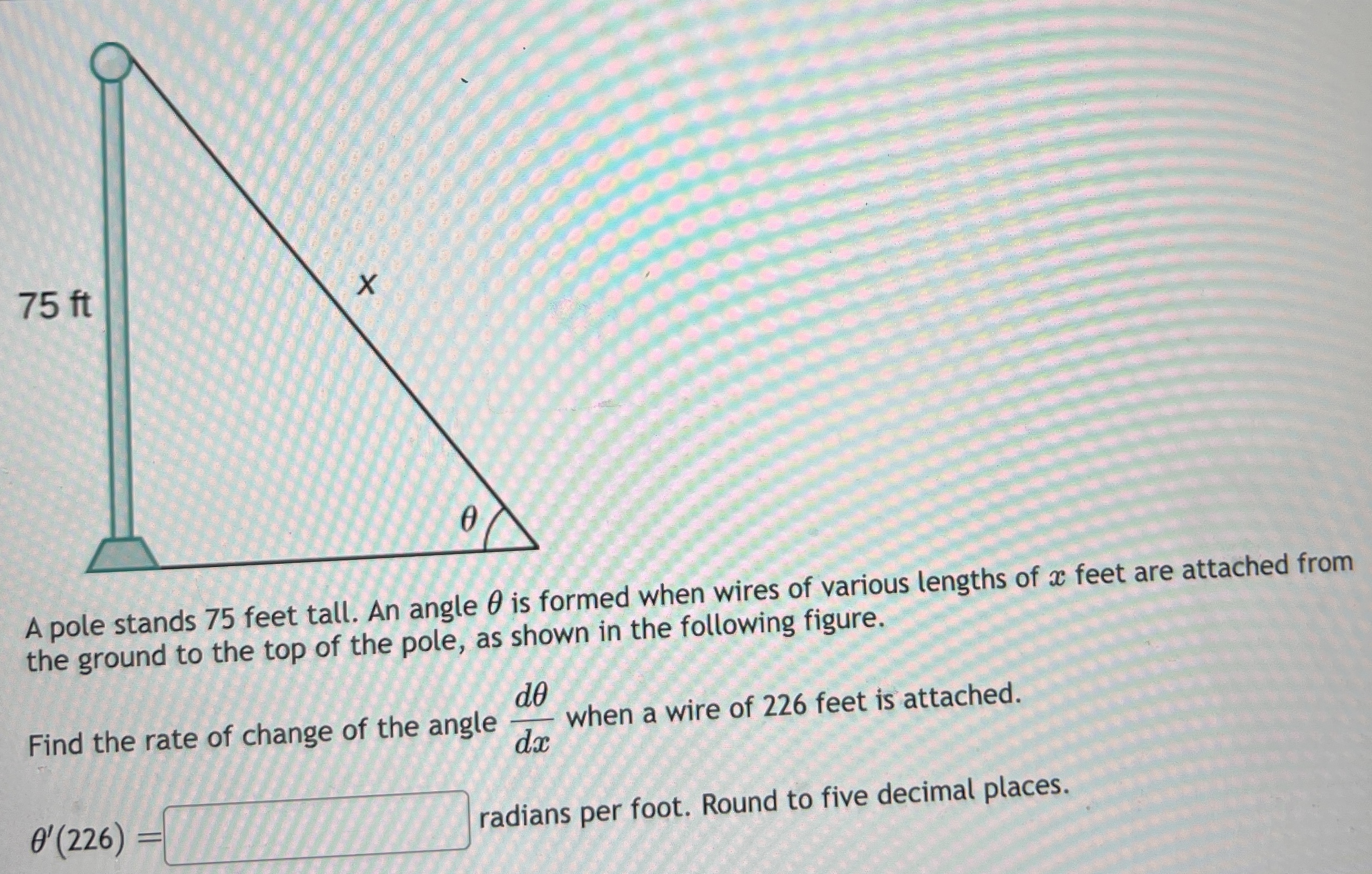 Solved A pole stands 75 ﻿feet tall. An angle θ ﻿is formed | Chegg.com