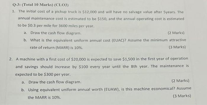 Solved Q-3: (Total 10 Marks) (CLO3) 1. The initial cost of a | Chegg.com