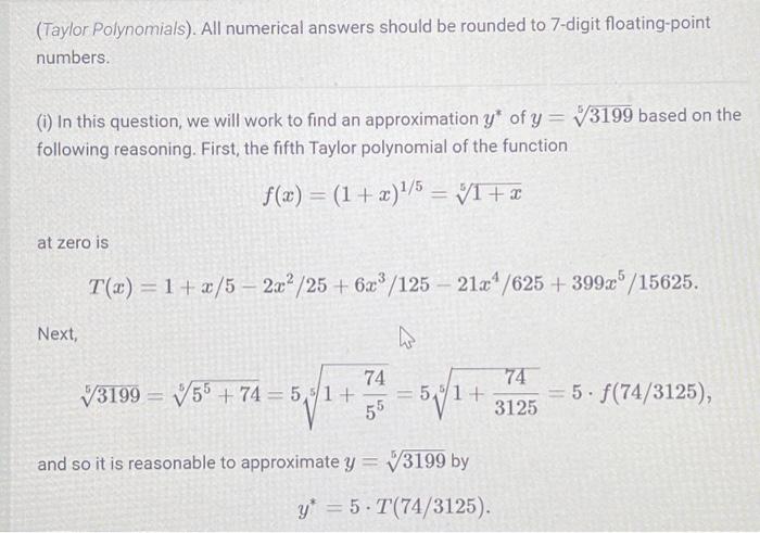 Solved (Taylor Polynomials). All numerical answers should be | Chegg.com