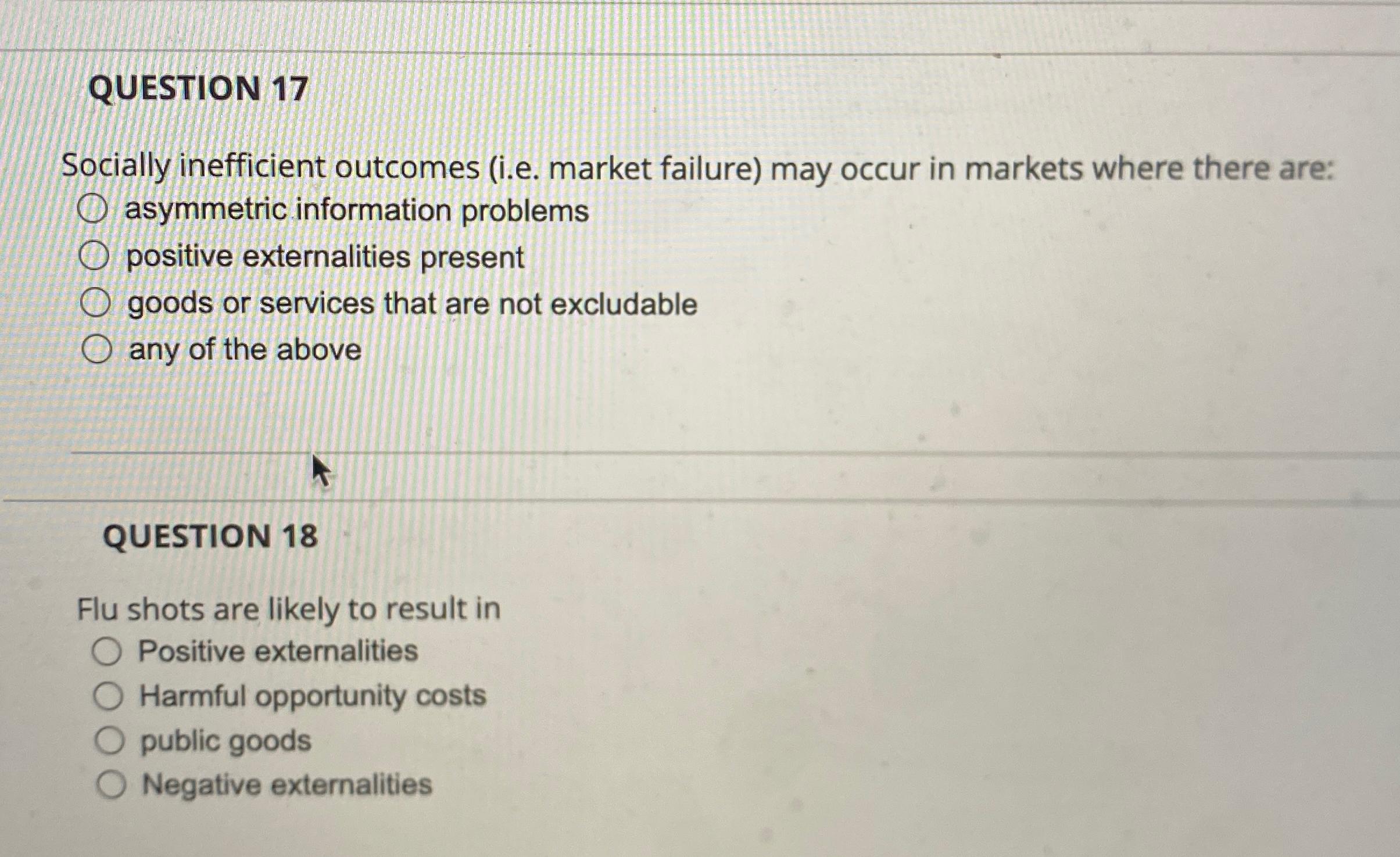 Solved Question 17socially Inefficient Outcomes I E