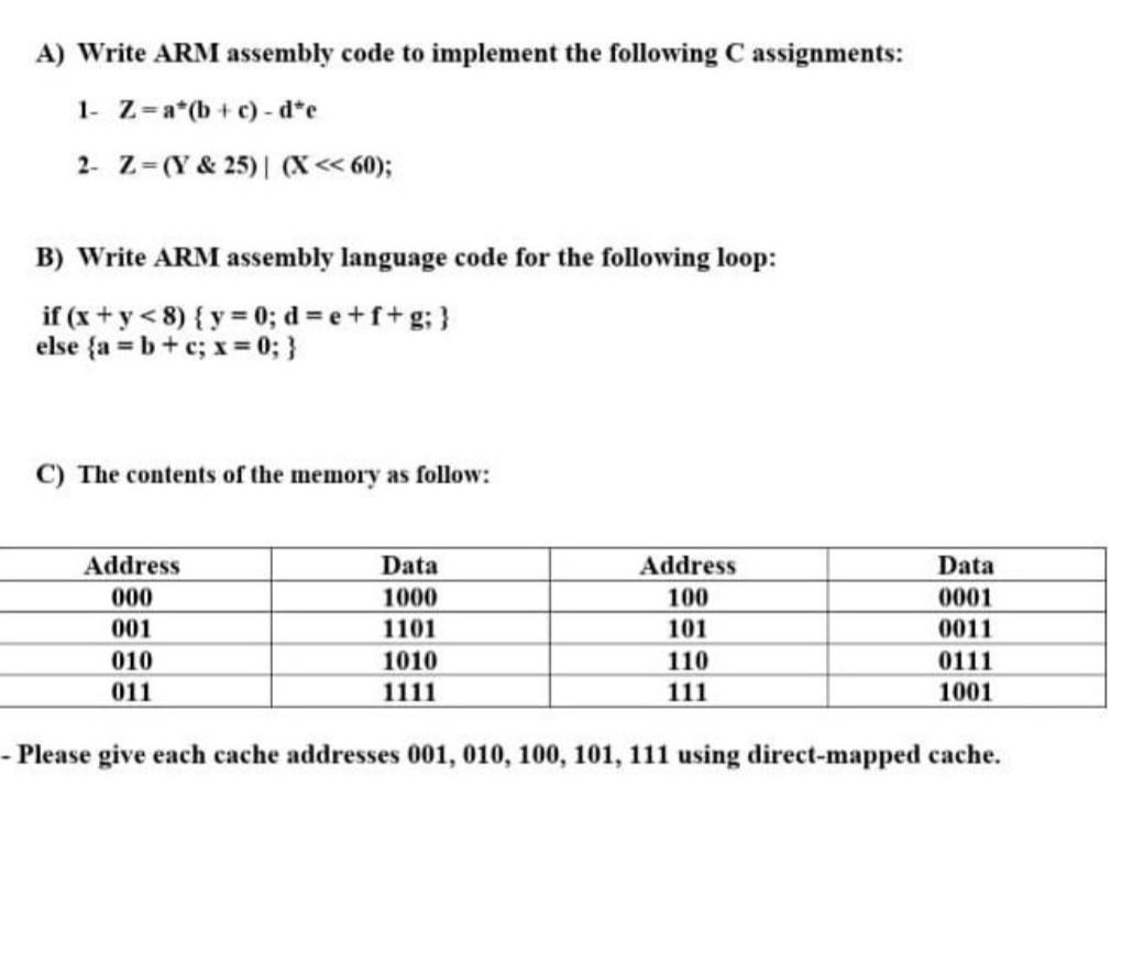 Solved A) Write ARM assembly code to implement the following | Chegg.com