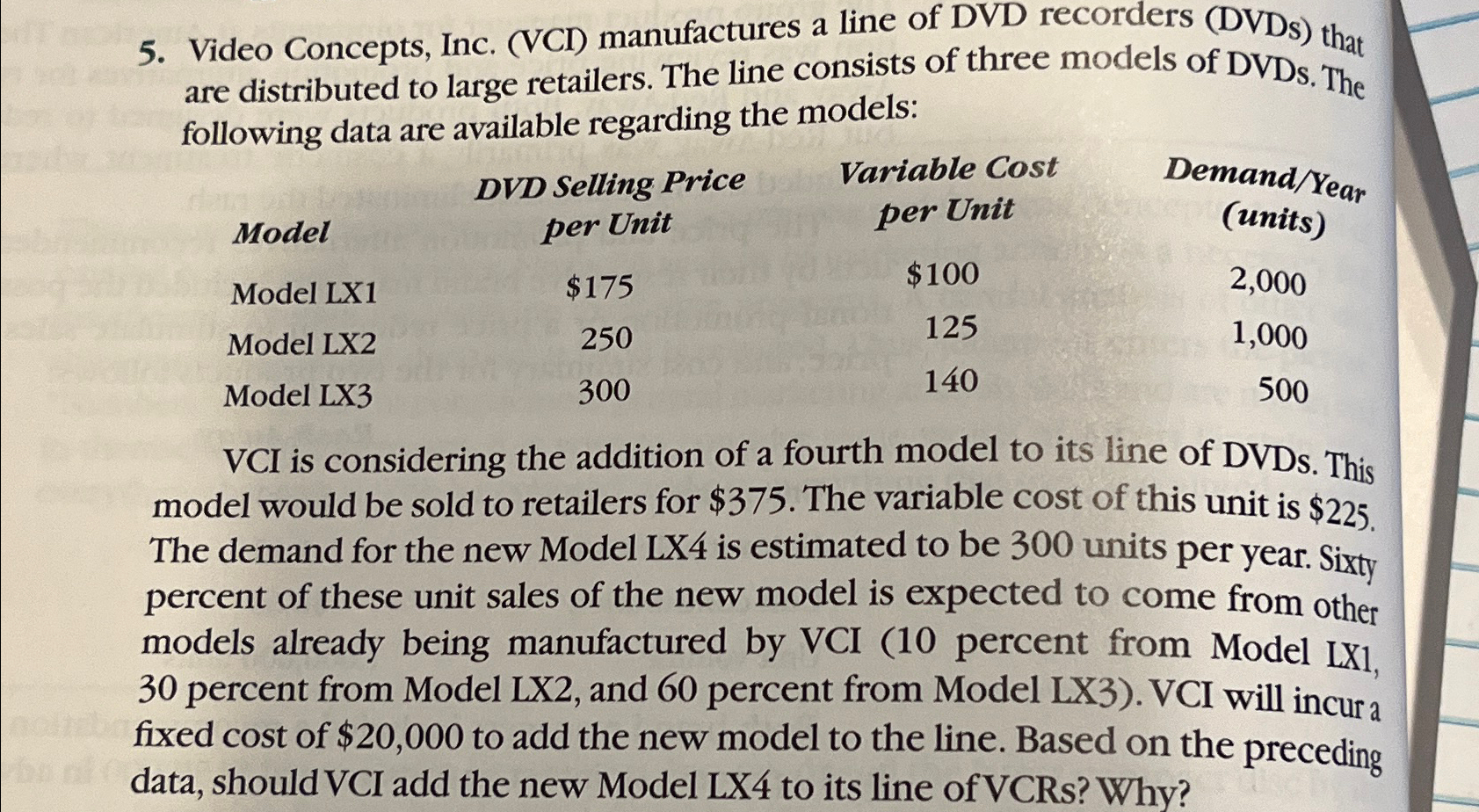 Solved Video Concepts, Inc. (VCD) ﻿manufactures a line of | Chegg.com