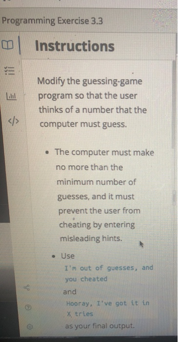 Solved Programming Exercise 3.3 Instructions dil Modify the | Chegg.com
