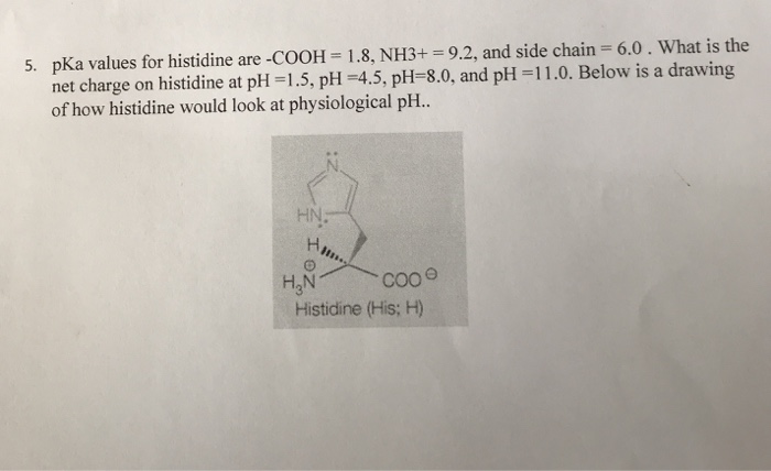 Solved 5. pka values for histidine are -COOH = 1.8, NH3+ = | Chegg.com