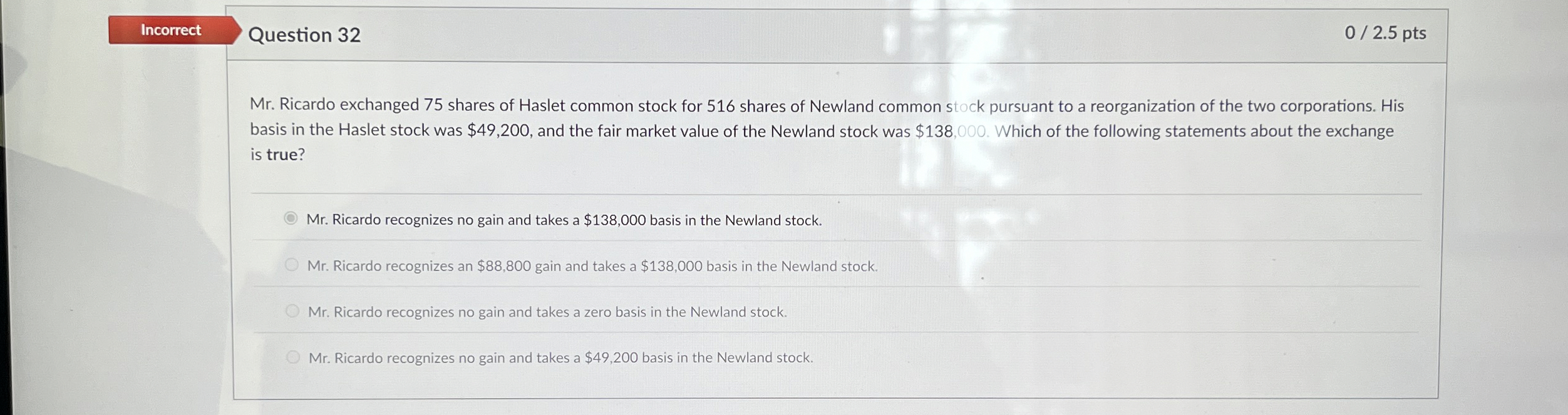 Solved Question 32Mr. ﻿Ricardo exchanged 75 ﻿shares of | Chegg.com