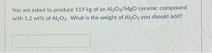 Solved You are asked to produce 119 kg of an Al2O3/MgO | Chegg.com