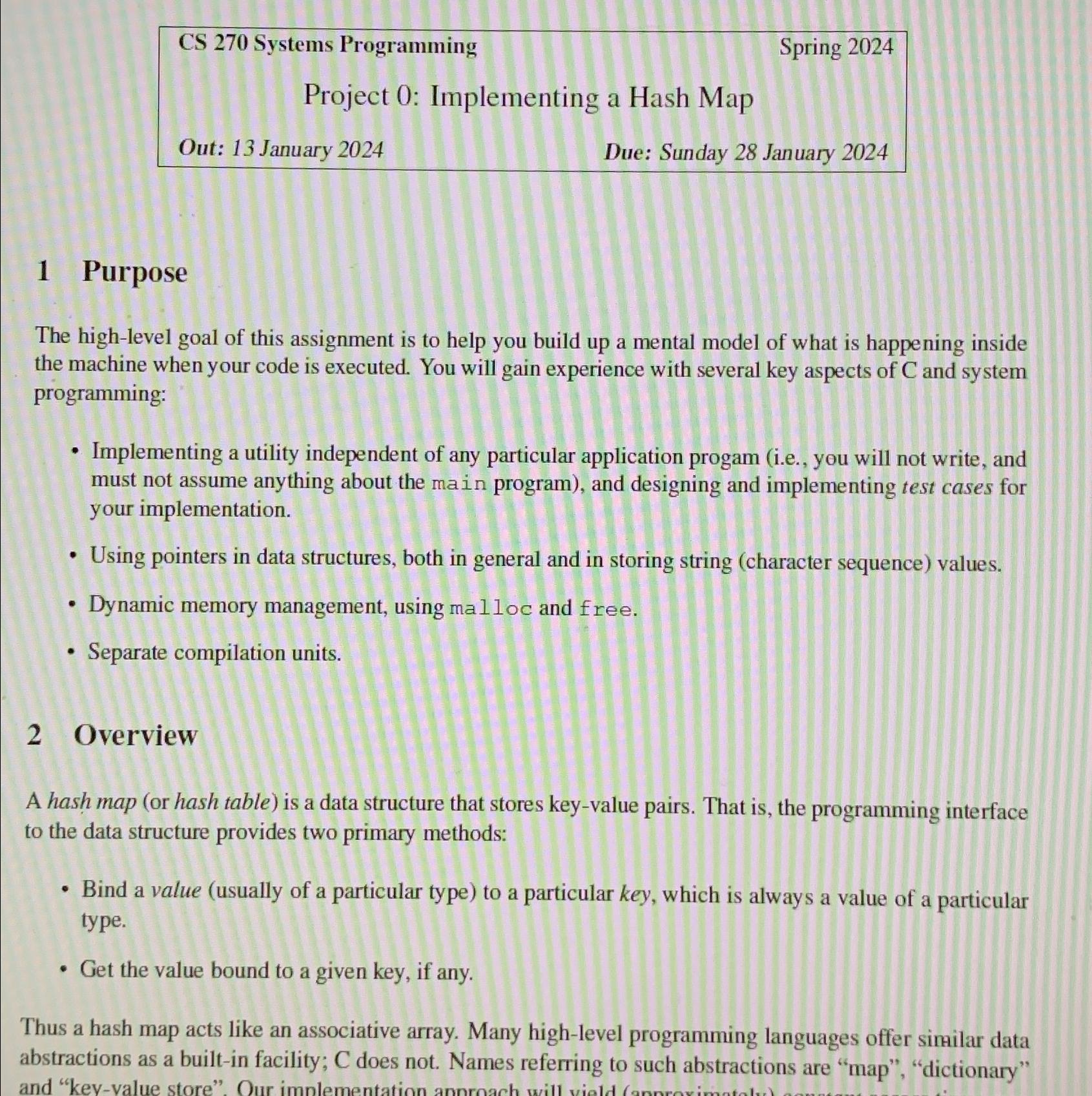 Solved CS 270 ﻿Systems ProgrammingSpring 2024Project 0: | Chegg.com