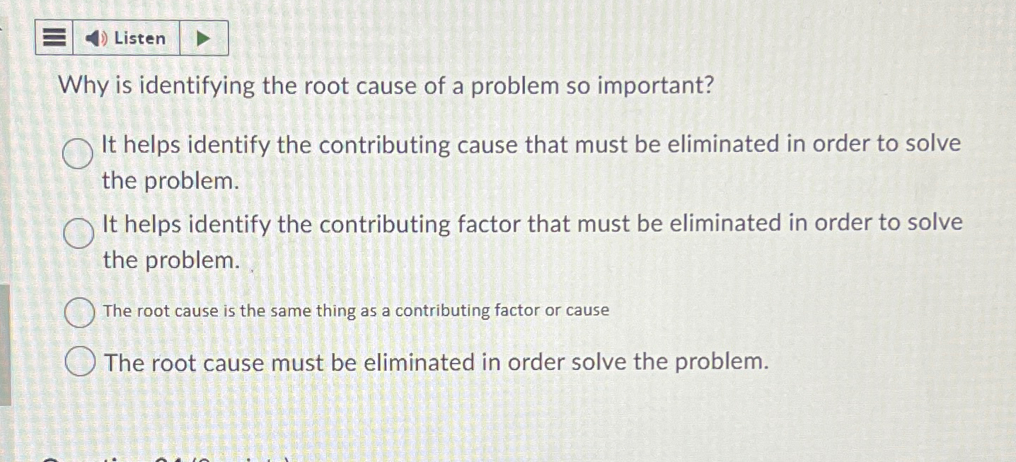 Solved ListenWhy is identifying the root cause of a problem | Chegg.com