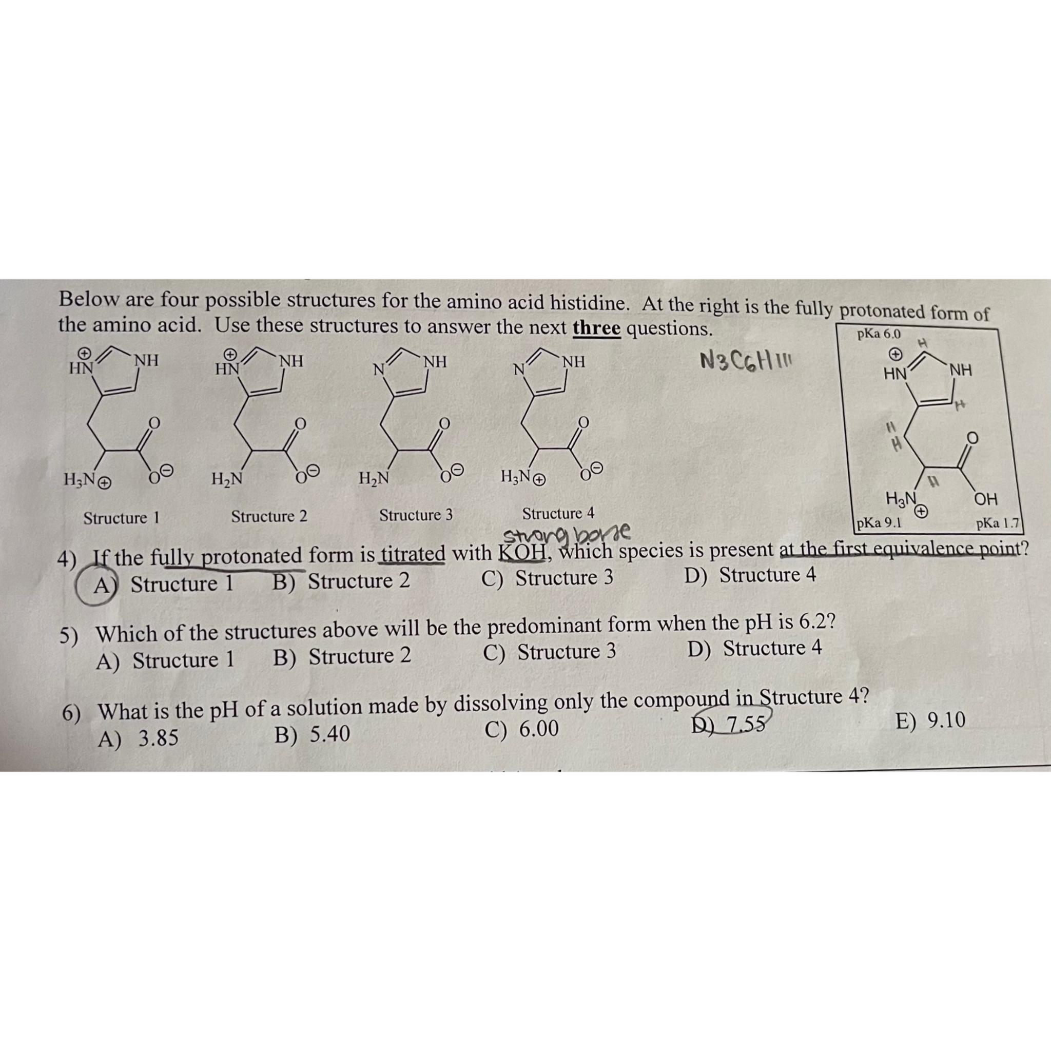 Solved Below are four possible structures for the amino acid | Chegg.com
