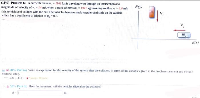 Solved (11\%) Problem 6: A car with mass mc=1161 kg is | Chegg.com