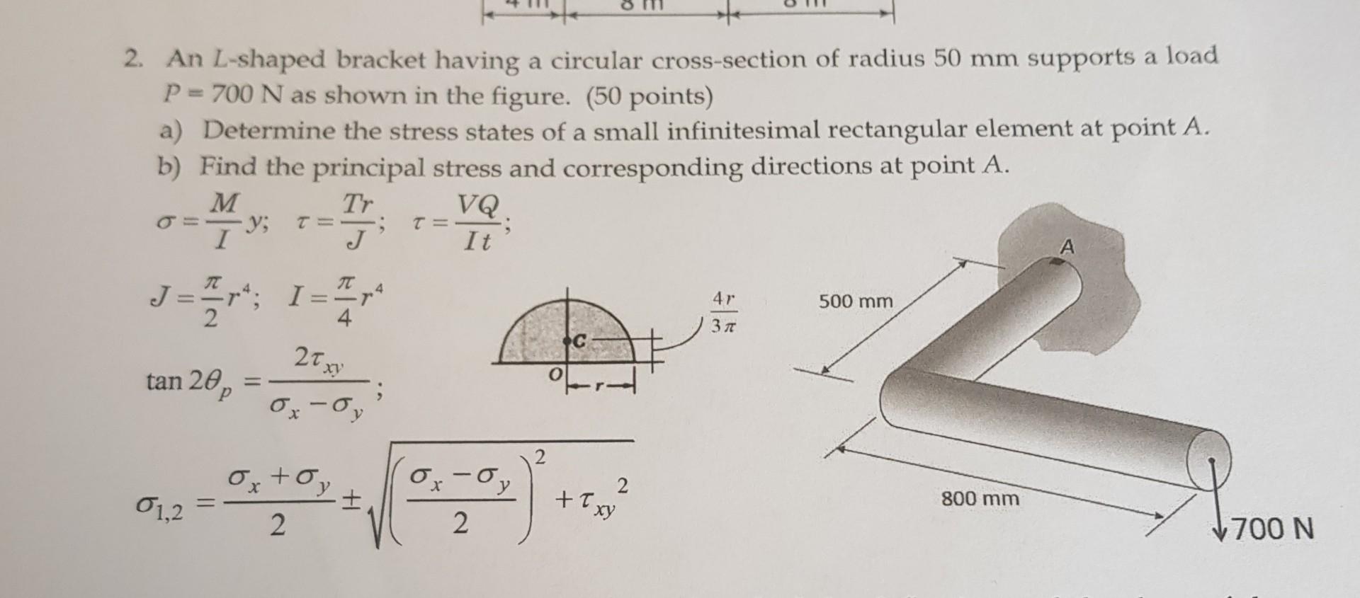 Solved 2. An L-shaped bracket having a circular | Chegg.com