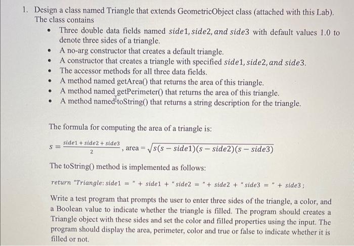Solved 1 Design A Class Named Triangle That Extends