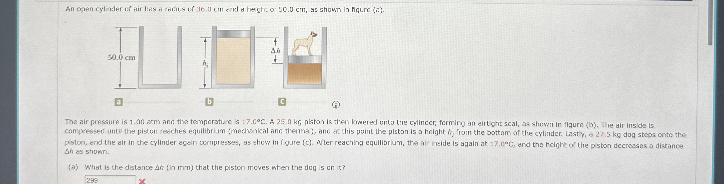 Solved An open cylinder of air has a radius of 36.0 ﻿cm and | Chegg.com