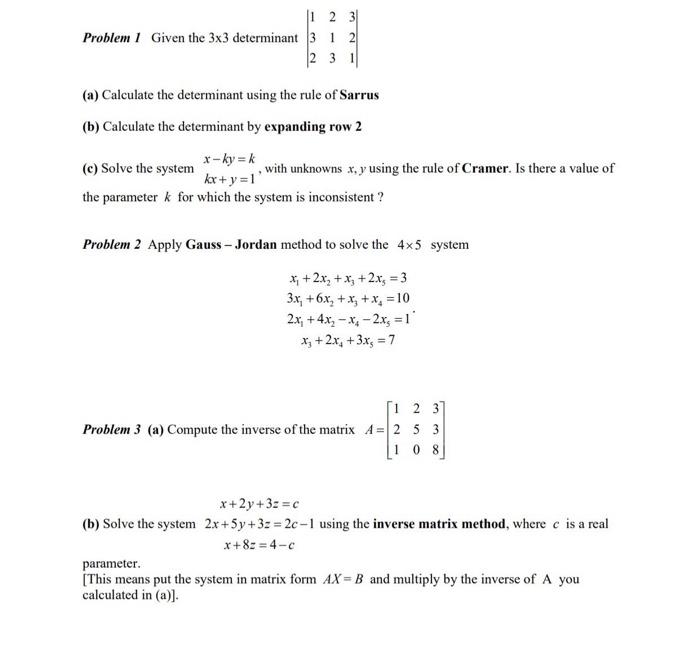 Solved 1 2 3 Problem 1 Given the 3x3 determinant 3 1 2 2 3 1 | Chegg.com