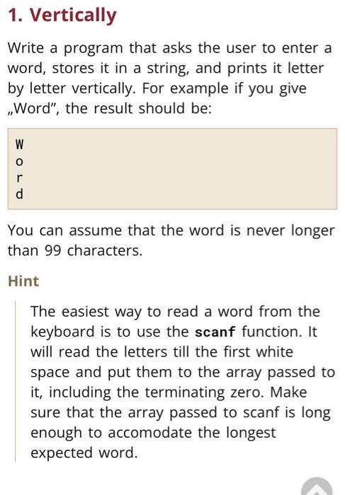 Solved 1. Vertically Write a program that asks the user to | Chegg.com