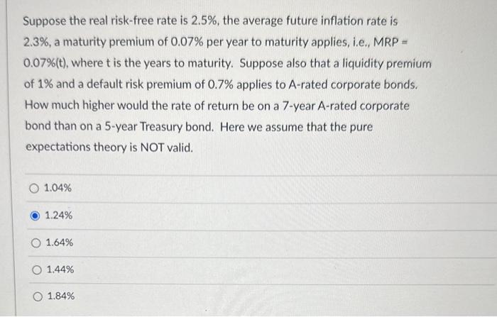 Solved Suppose the real risk-free rate is 2.5%, the average | Chegg.com