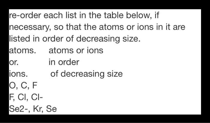 Solved re-order each list in the table below, if necessary, | Chegg.com