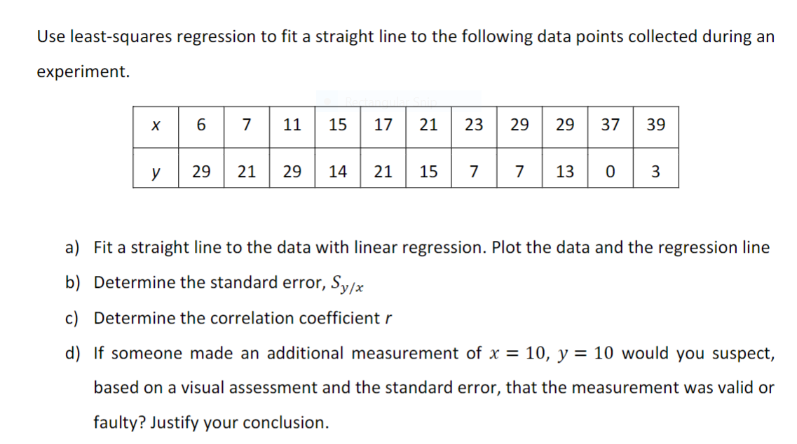 Solved Use least-squares regression to fit a straight line | Chegg.com