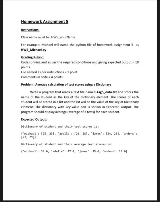 Solved Homework Assignment 5 Instructions: Class name must | Chegg.com