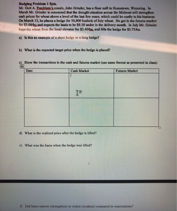 Solved Hedging Problem 1 5pts. Mr. Gott A. Paulum's.cousin, | Chegg.com
