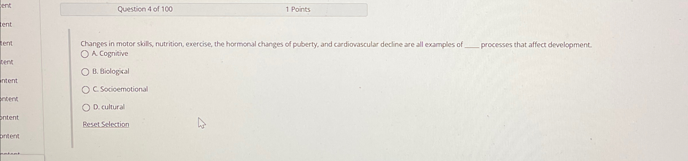 Solved Question 4 ﻿of 1001 ﻿PointsChanges in motor skills, | Chegg.com