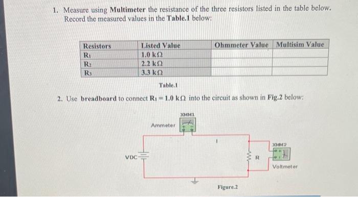 Solved 1. Measure using Multimeter the resistance of the | Chegg.com