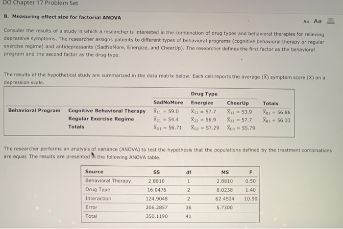Solved DO Chapter 17 Problem Set 8. Measuring effect size | Chegg.com