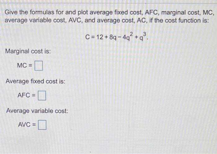 Solved Give the formulas for and plot average fixed cost, | Chegg.com