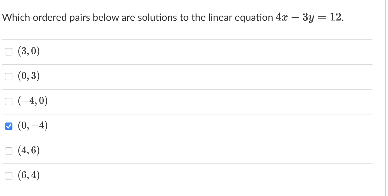 Solved Which ordered pairs below are solutions to the linear | Chegg.com