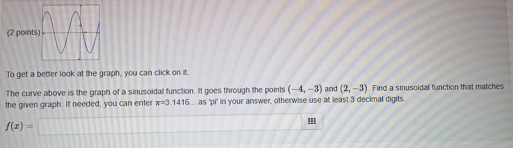 Solved (2 points) The trig function graphed above can be | Chegg.com