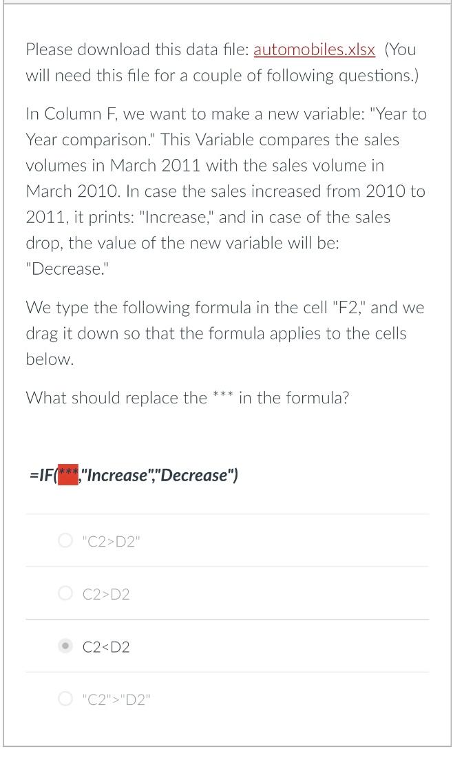 Solved Please download this data file: automobiles.xIsx (You | Chegg.com