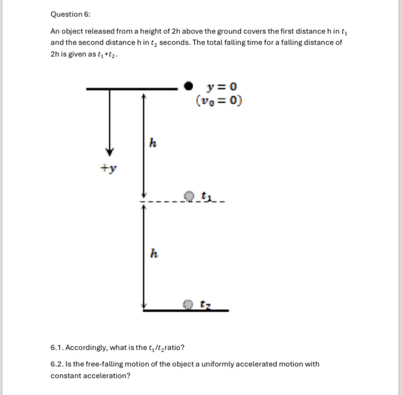Solved Question 6:An object released from a height of 2 ﻿h | Chegg.com