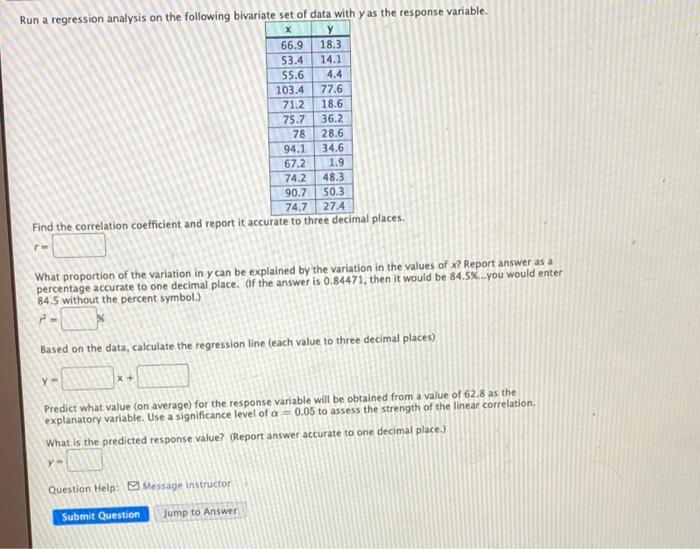 Solved You Run A Regression Analysis On A Bivariate Set Of 3334