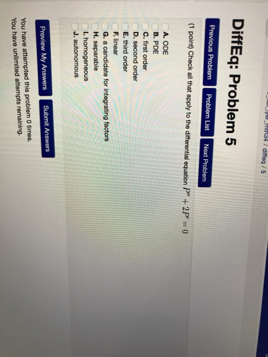 Solved DiffEq: Problem 4 Previous Problem Problem List Next | Chegg.com