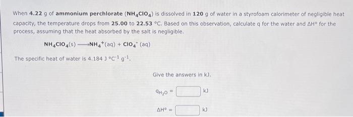 Solved When 4.22 g of ammonium perchlorate (NH4ClO4) is | Chegg.com